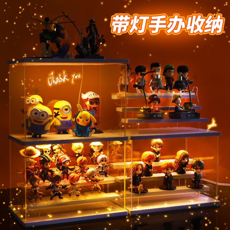 Acrylic Transparent Display Box with Light led Figure Display Storage ...