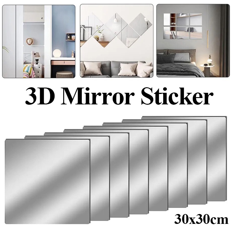 30x30cm Acrylic Flexible 3D Mirror Stickers/1-5Pcs Non-glass Mirrors ...
