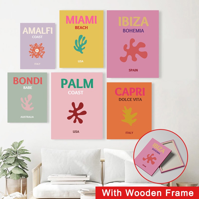 Framed Preppy Colorful Prints Miami Bondi Palm Lbiza Capri Amalfi ...