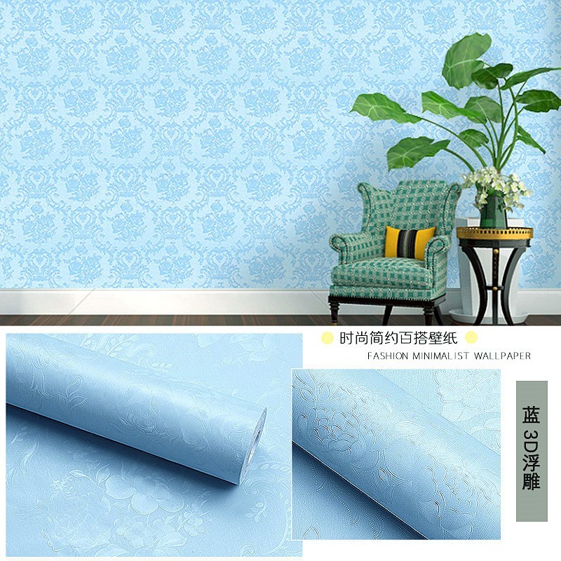 Humaira - Blue Batik Plain Wall Wallpaper 8m s/d 9m x 45cm | Shopee ...