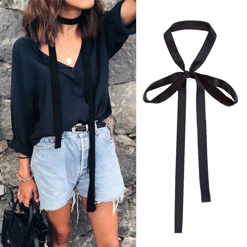 Solid Color Long Thin Scarf Ribbon Neckties Bow Ties Neckerchief ...