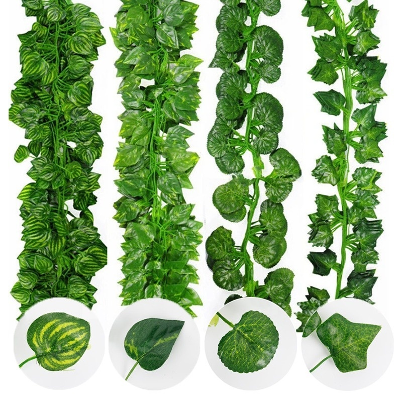 2Meter Artificial Plastic Plant Leaves String for Wedding Wall Decor ...