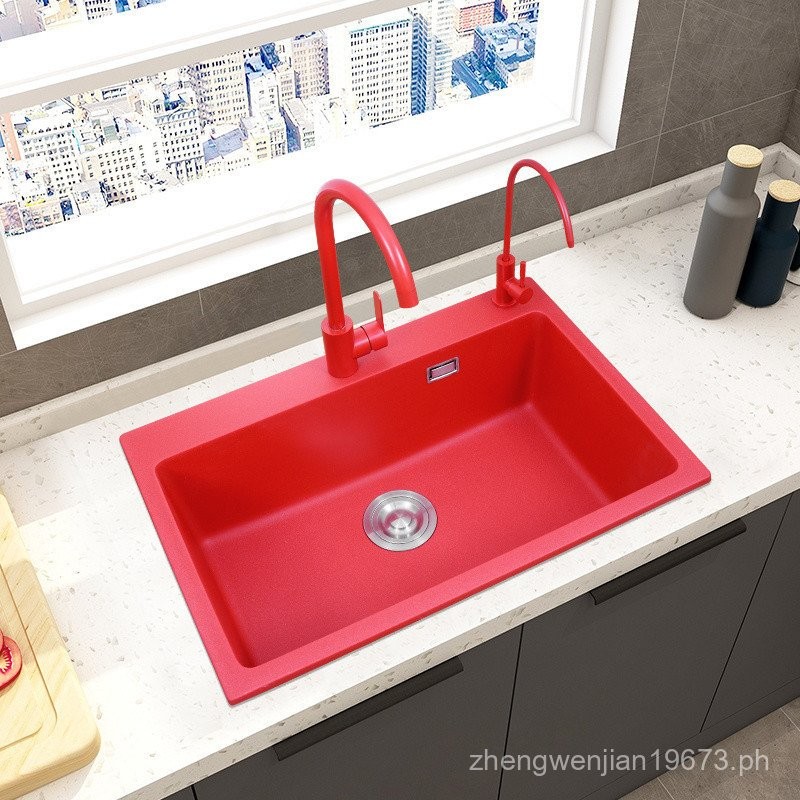Chinese Red Kitchen Quartz Sink Drop-in Sink Granite Washing Basin ...