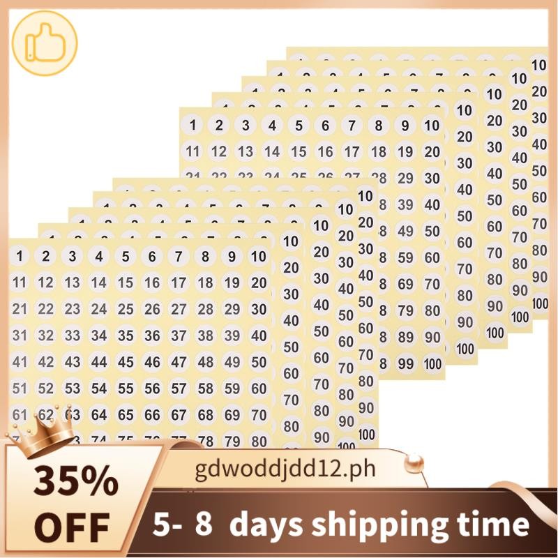 100 Sheets Number Labels Stickers 1-100 Numbers Round Stickers 0.4 Inch ...