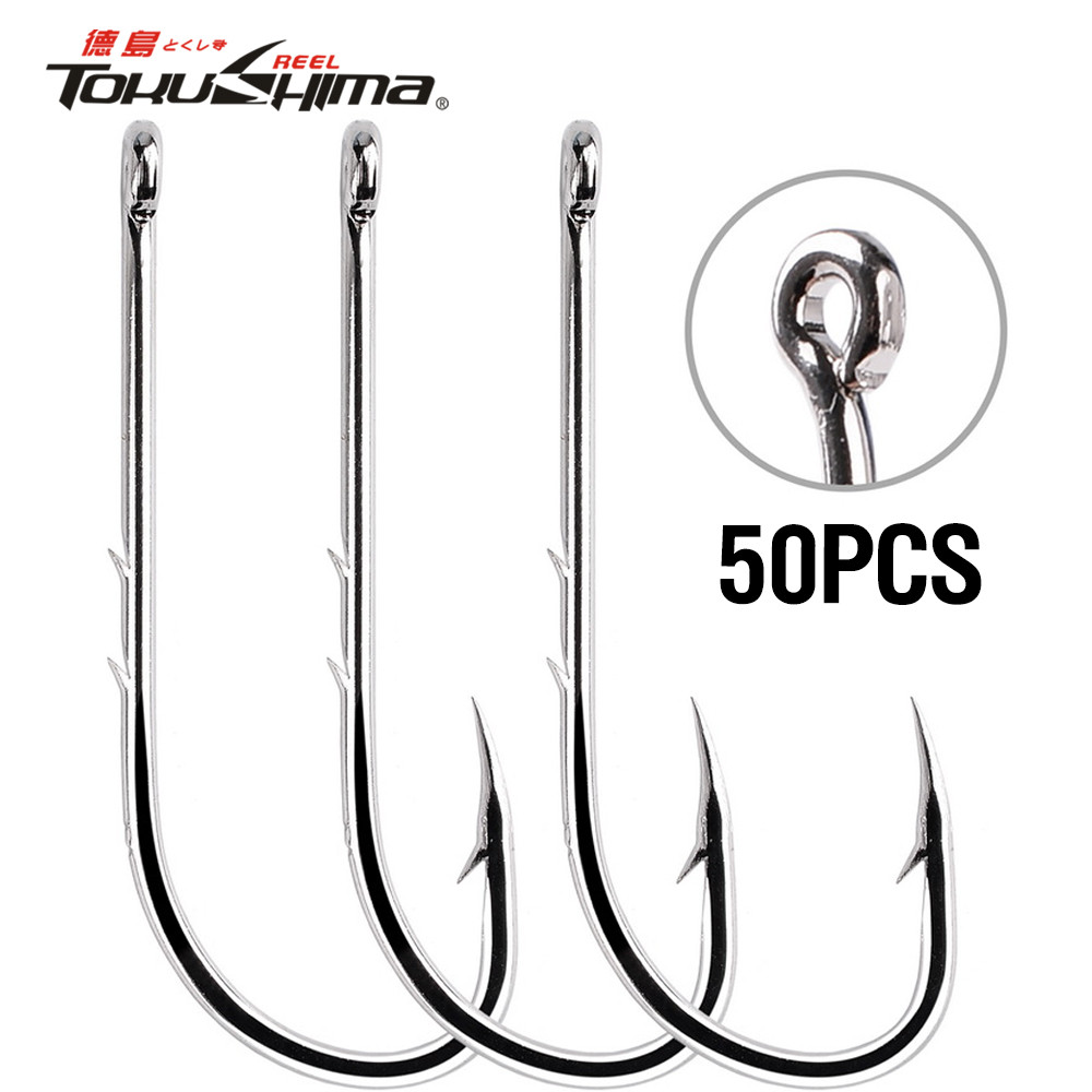 50Pcs/boxed High Carbon Steel Fishing Hook Sharp Long Handled Fishhook ...