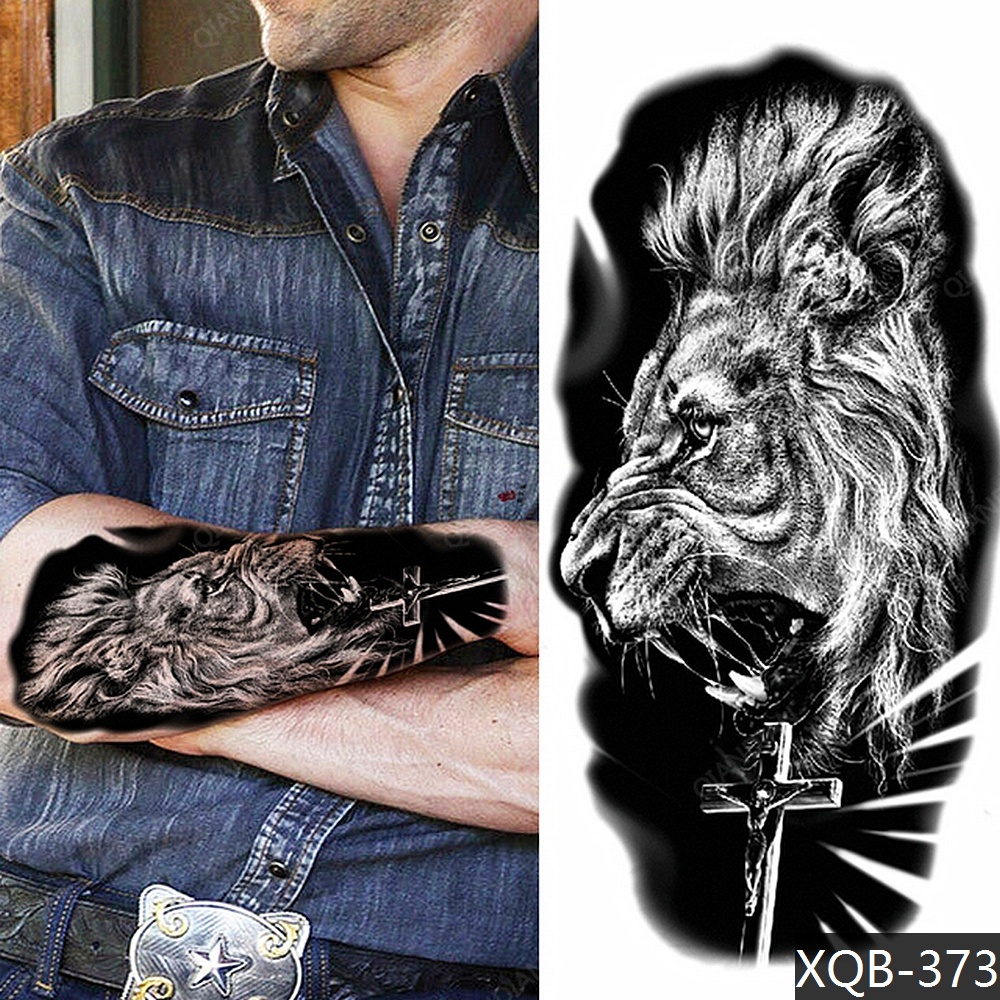 [Ready Stock] Men Half Arm Tattoo Stickers Animal Lion Tiger Waterproof ...