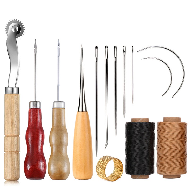 Leather Sewing Awl Kit Hand Stitching Needles Waxed Thread Set Leather ...
