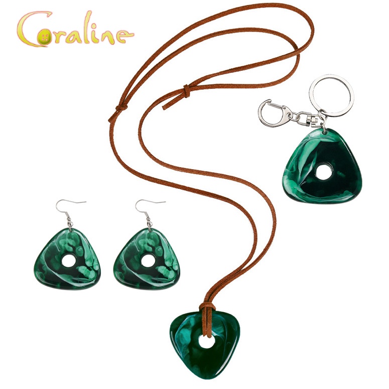 Coraline Seeing Stone Emerald Pendant Necklace Earrings Keychain ...