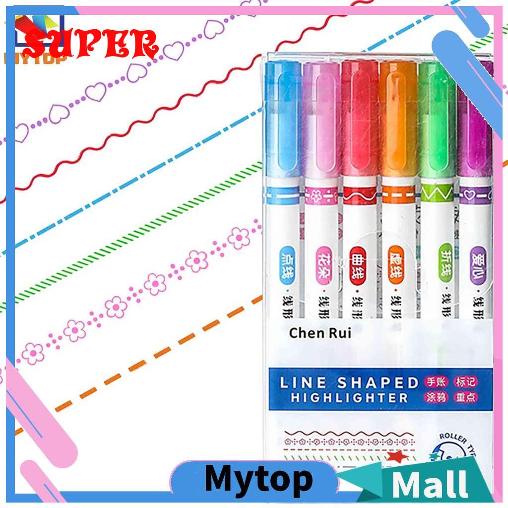 6pcs/set Curve Highlighter Smilevol Linear Color Pen Hand Account ...