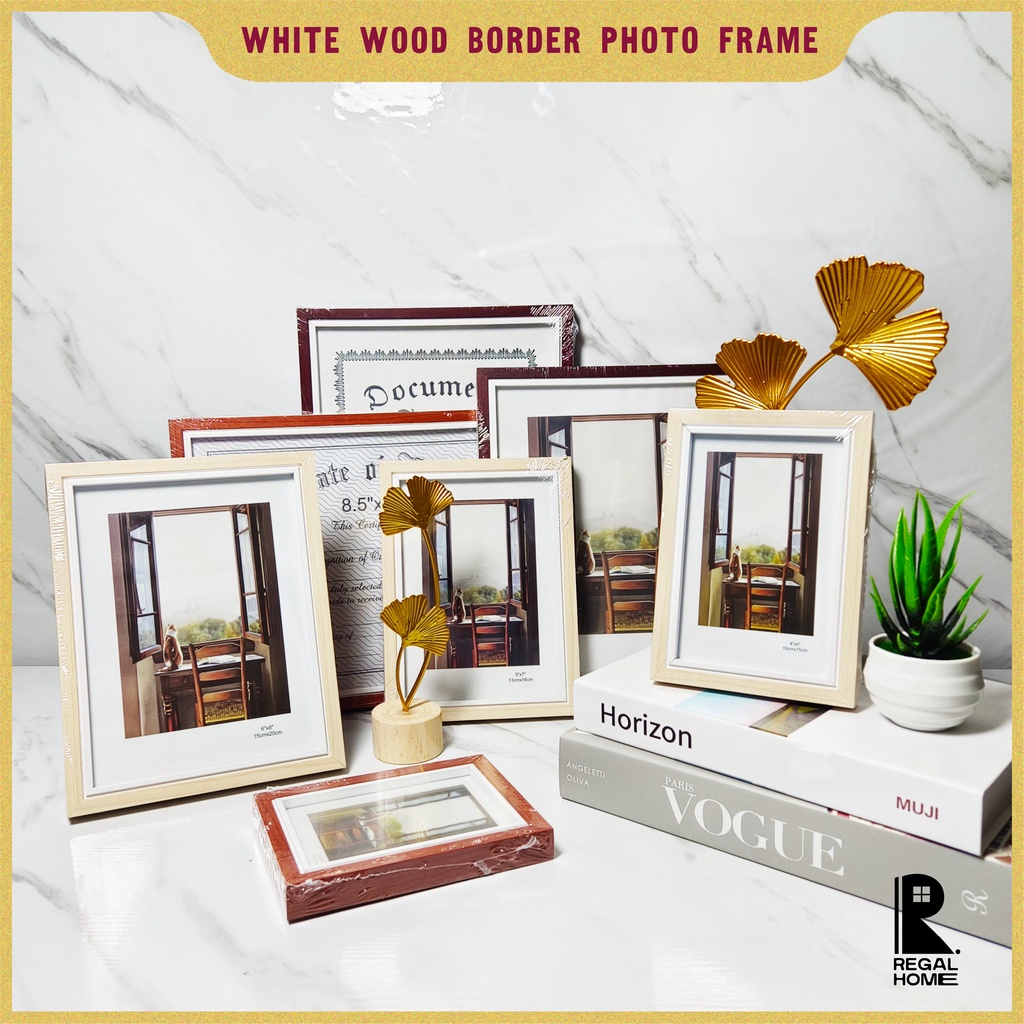 [Wood White Border] Photo Picture Frame All Sizes Aesthetic Home ...