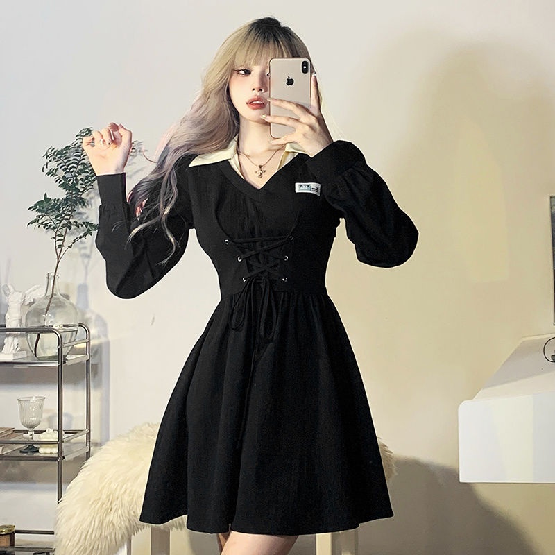 Early Spring New Strappy Lazy Style Black POLO Neck Dress Plus Size ...