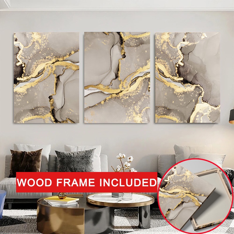 Framed Marble Beige Gold Abstract Wall Art Posters with Frame Canvas ...