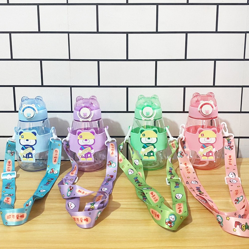 Mimi Kids Water Bottle with Straw, Cover and Strap Cute Cartoon Tumbler ...
