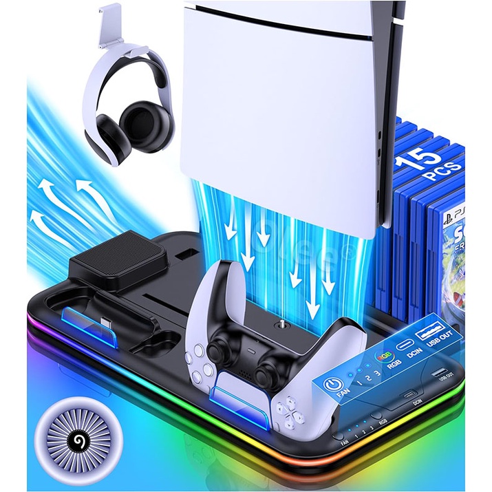 PS5 Slim Stand and Turbo Cooling Station with Controller Charging ...