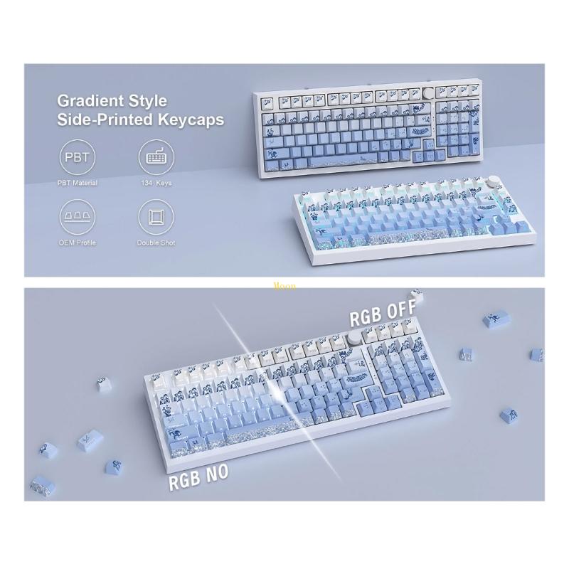 lucky Blue and White Porcelain Keycaps Side-lit Backlit PBT Double Shot ...
