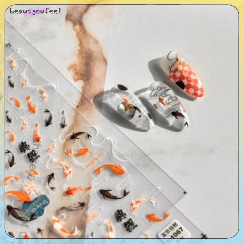 Beautyoufeel Red Koi Fish Goldfish 5D Nail Sticker Lettering 3D ...