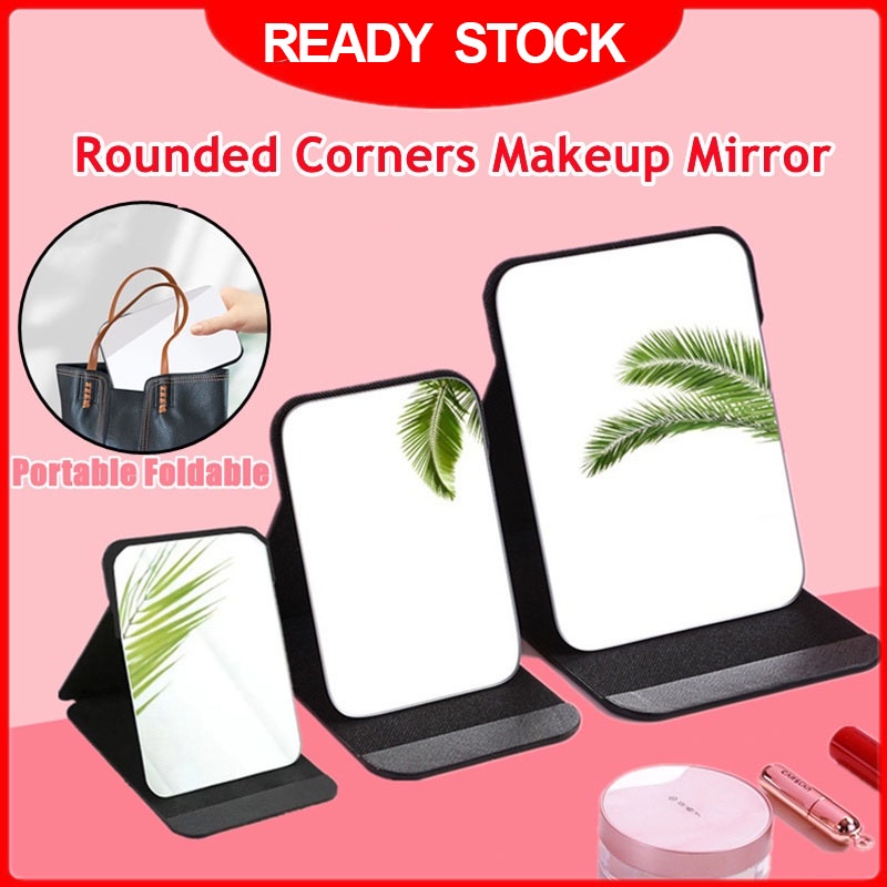 【Ready Stock】PU Leather Folding Mirror Rounded Corners Table Makeup ...