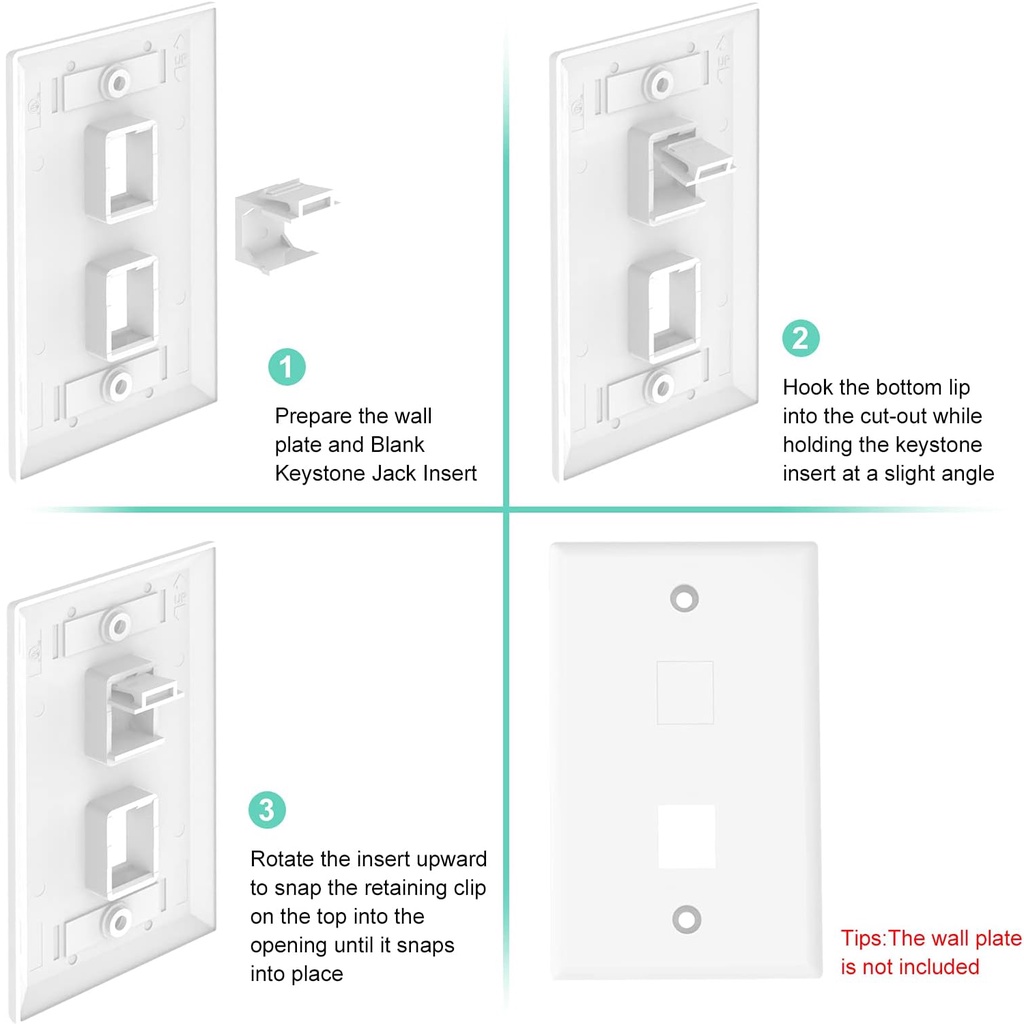 ZoeRax 30-Pack Blank Keystone Jack Inserts for Keystone Wall Plate and ...