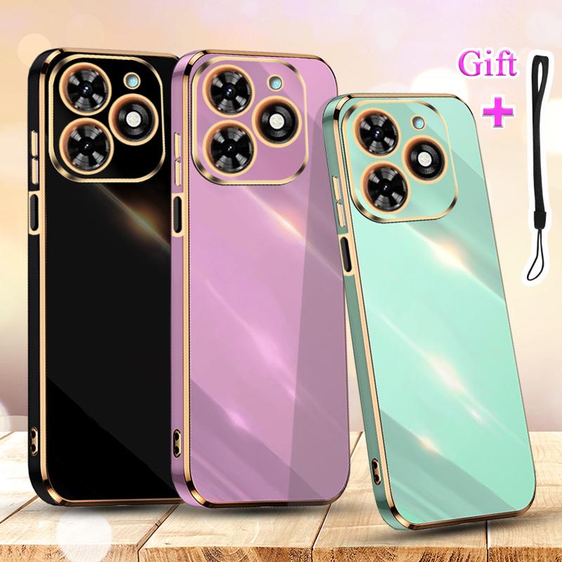 For Tecno Spark 20C BG7n Phone Case Gold Edge Soft Silicone Plating ...