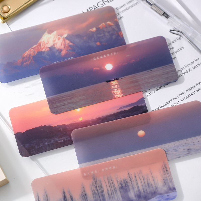 5Pcs ins Sunrise and Sunset Style PVC Bookmark Landscape Bookmark ...