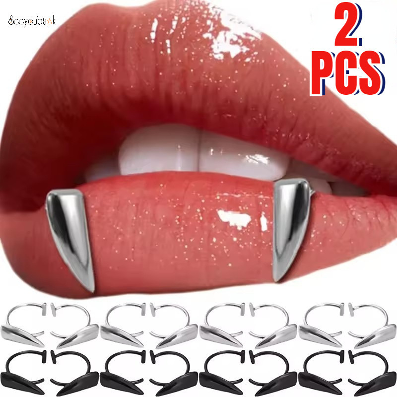 1Pair Personalised Punk Stainless Steel Sharp Teeth Design Lip Ring ...