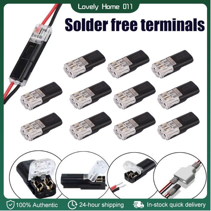 10Pcs Fast Pluggable Wire Connector 2Pin Splice Electrical Cable Crimp Terminals Wires Wiring ...