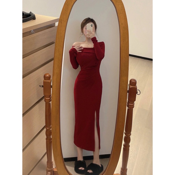 Ready Stock High Cold Royal Sister Style Red Knitted Dress Female ...