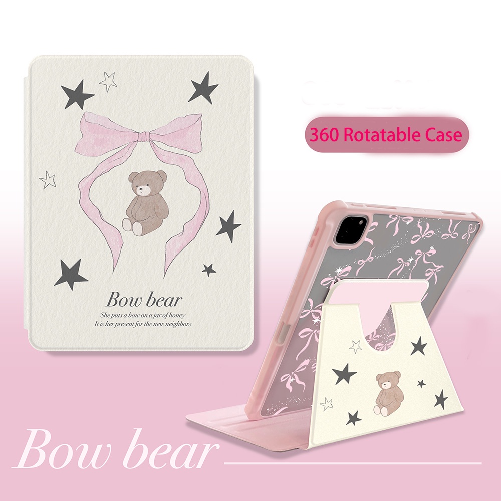 Casing Hard Acrylic Brown Bow Bear Pattern Case Compatible with IPad ...