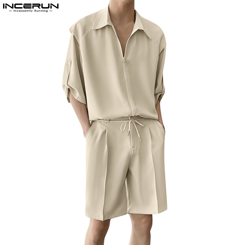 INCERUN Men's Fashion Smooth and Simple Two Piece Set | Shopee Philippines