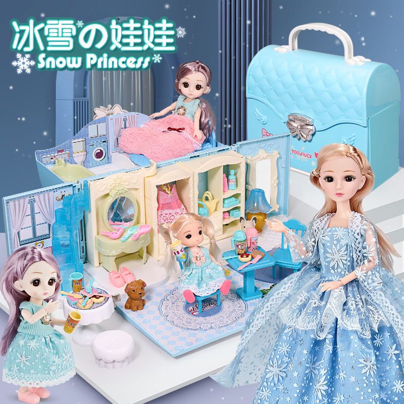 Girl Play House Princess Elsa Doll House Play 6 Pieces Princess Villa ...