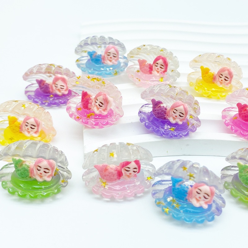 10Pcs Cartoon Luminous Mermaid Shell Miniatures Mini Figurine Glow in ...
