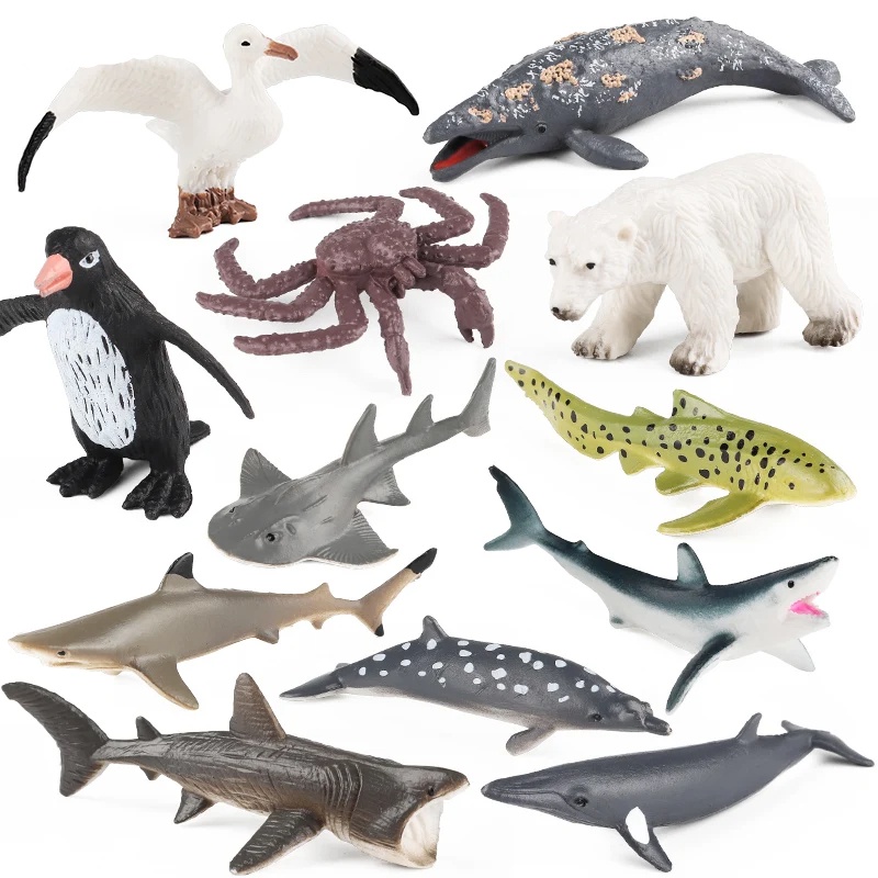 Ocean Animals Set Basking Shark Dolphin Ray Whale Crab Sea Life Model ...