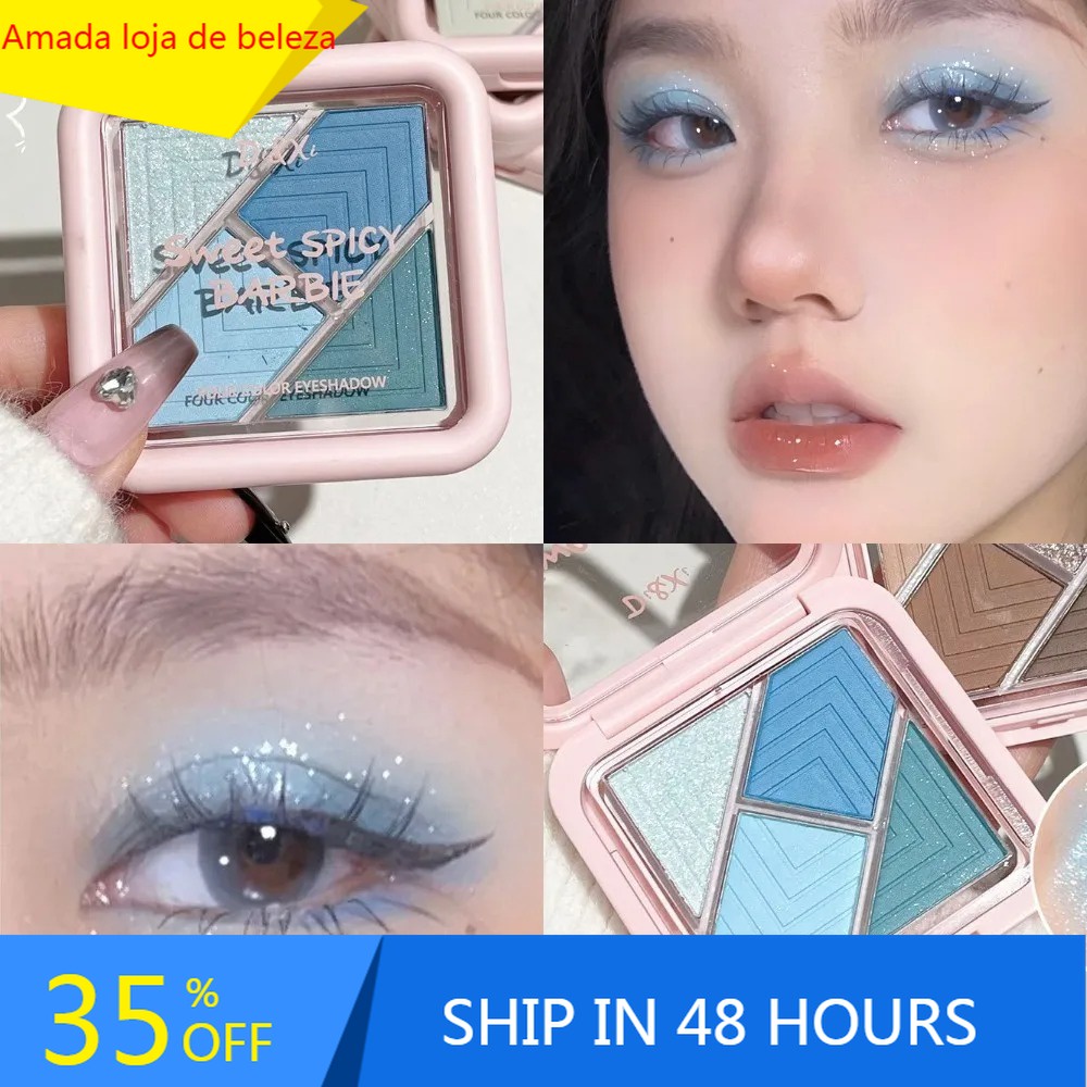 4 Color Eyeshadow Palette Blue Green Glitter Pearly Matte Black Pink ...