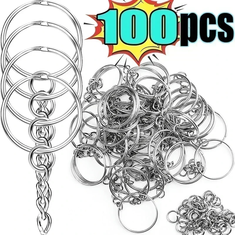 100pcs Metal Blank Keyring Keychain Split Rings DIY Keyfob Key Ring ...