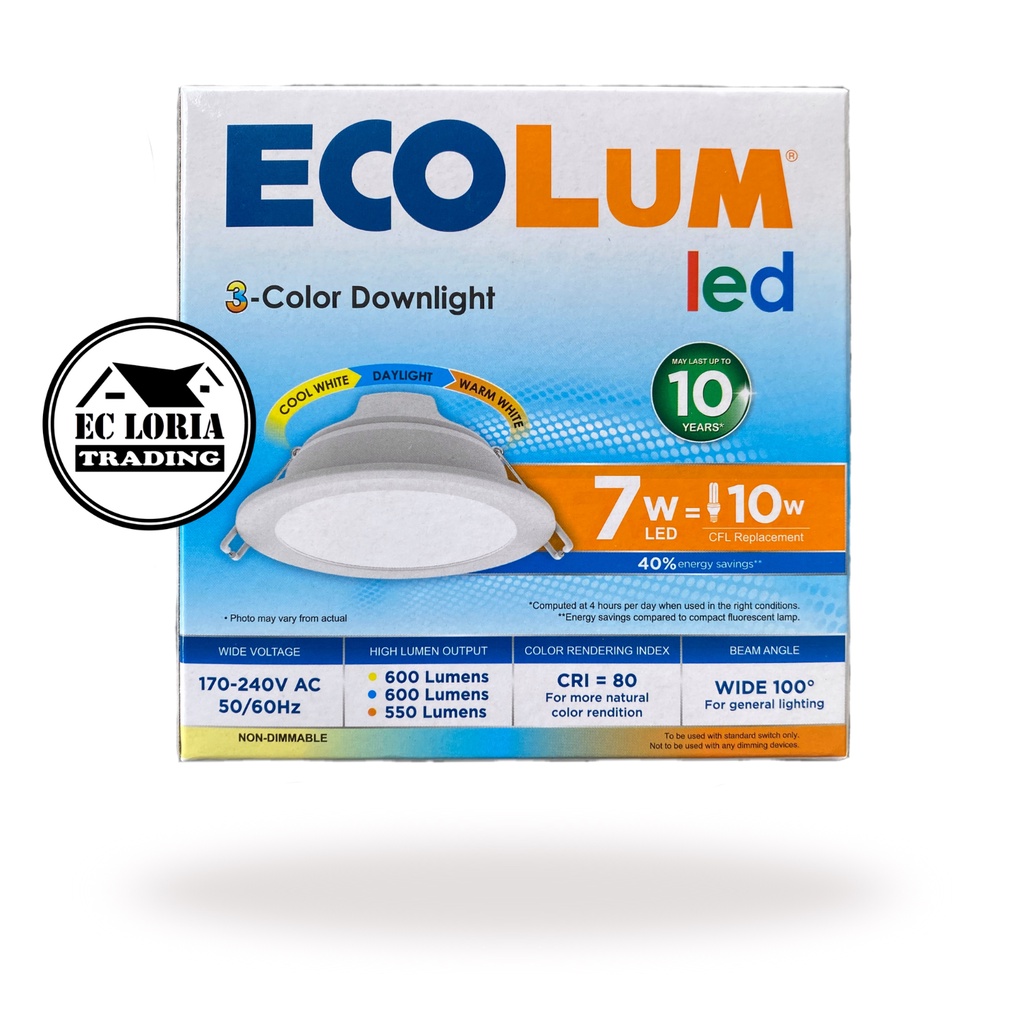 Ecolum Tri-Color Recessed Circular Downlight 7W | Shopee Philippines