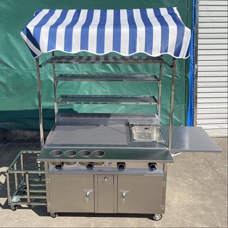 Multi functional snack stall cart, commercial iron plate squid cart ...