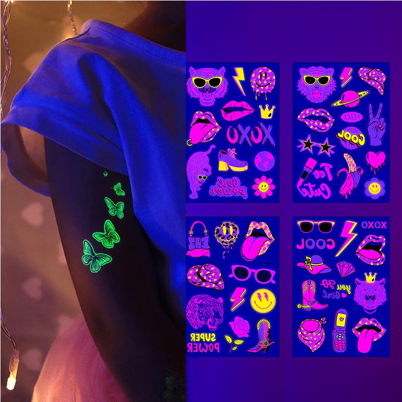 Fluorescent Waterproof Temporary Tattoo Stickers Music Festival Party ...