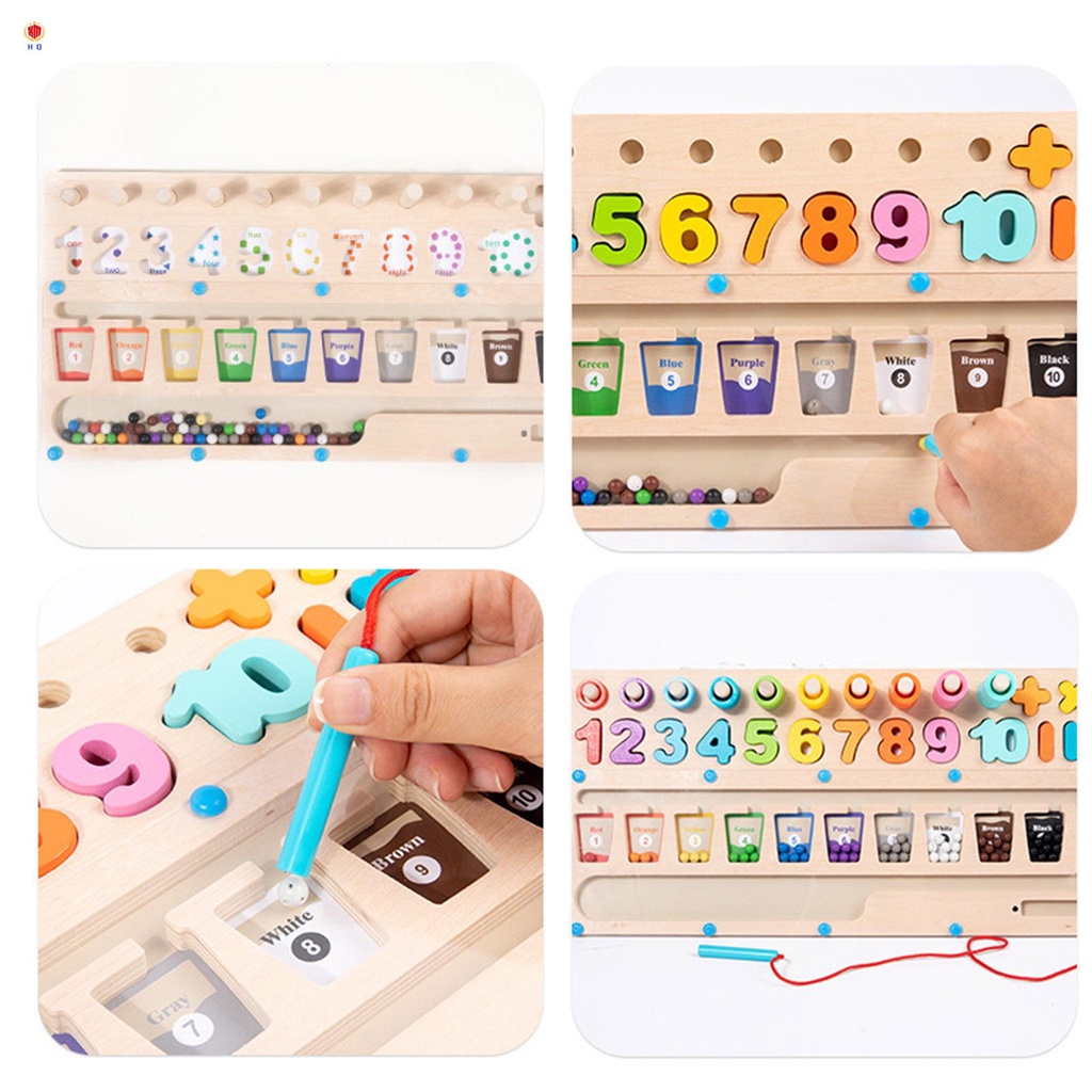Number Wooden Puzzle Sorting Toys Magnetic Color and Number Bead Maze ...