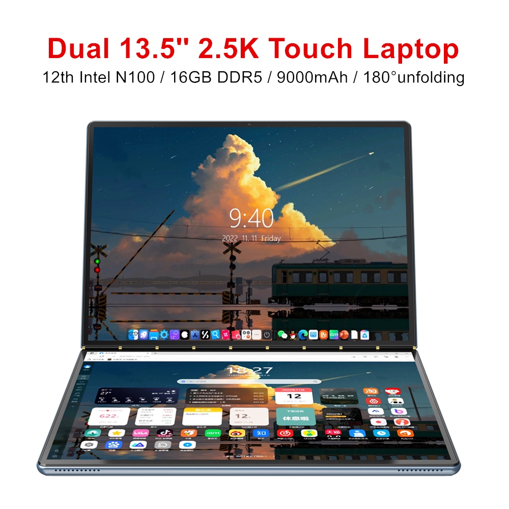 DS135D 12th Gen Intel N100 Dual Screen Laptop Dual 13.5 Inch 2.5K Touch IPS 16G DDR5 Windows 11 ...