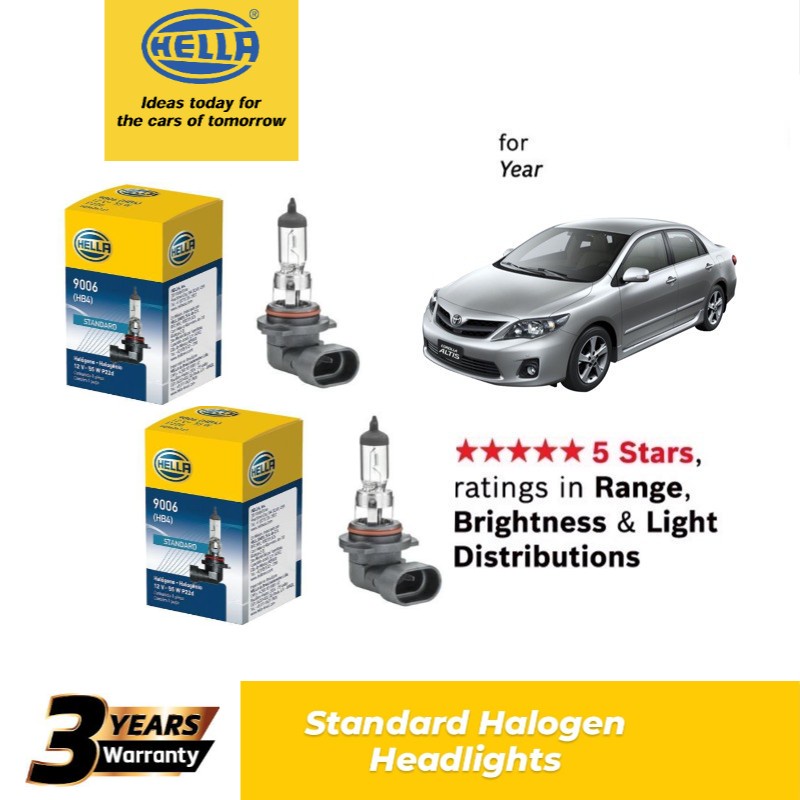 HELLA Standard Halogen 9006 HB4 Headlight Bulb for Toyota Altis(E140 ...