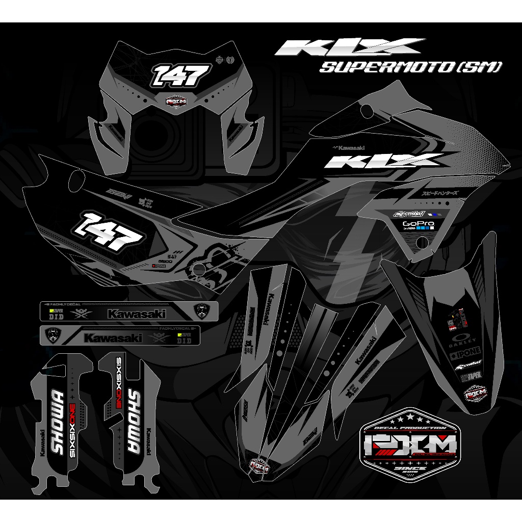 HITAM Decal KLX 150 SM SE 2023 Fullbody Gray Black Sticker Dekal ...