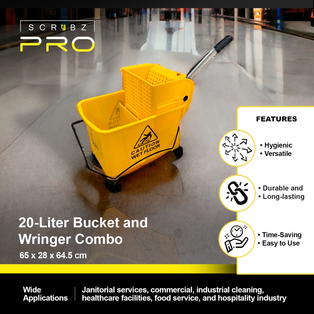 SCRUBZ Pro Bucket 20 Liter and Wringer Combo Janitorial Cart, Heavy ...