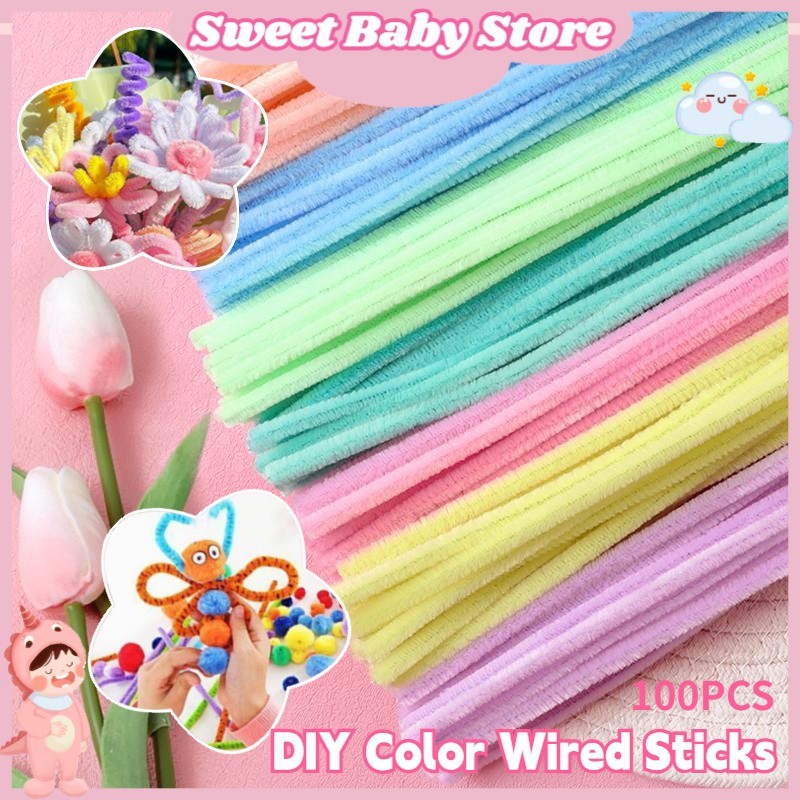 Fuzzy Wire 100pcs DIY Colorful Flower Craft Materials Handmade Flowers ...