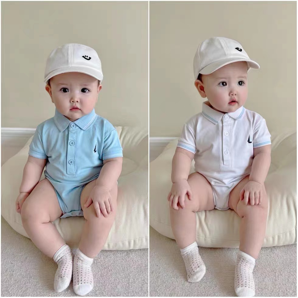 Gentleman Formal Onesies for Baby Boy White Blue Polo Shirt Birthday ...