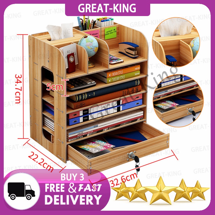 Office Table Book Shelf With key Wooden Book Stand Room Decors Magazine ...
