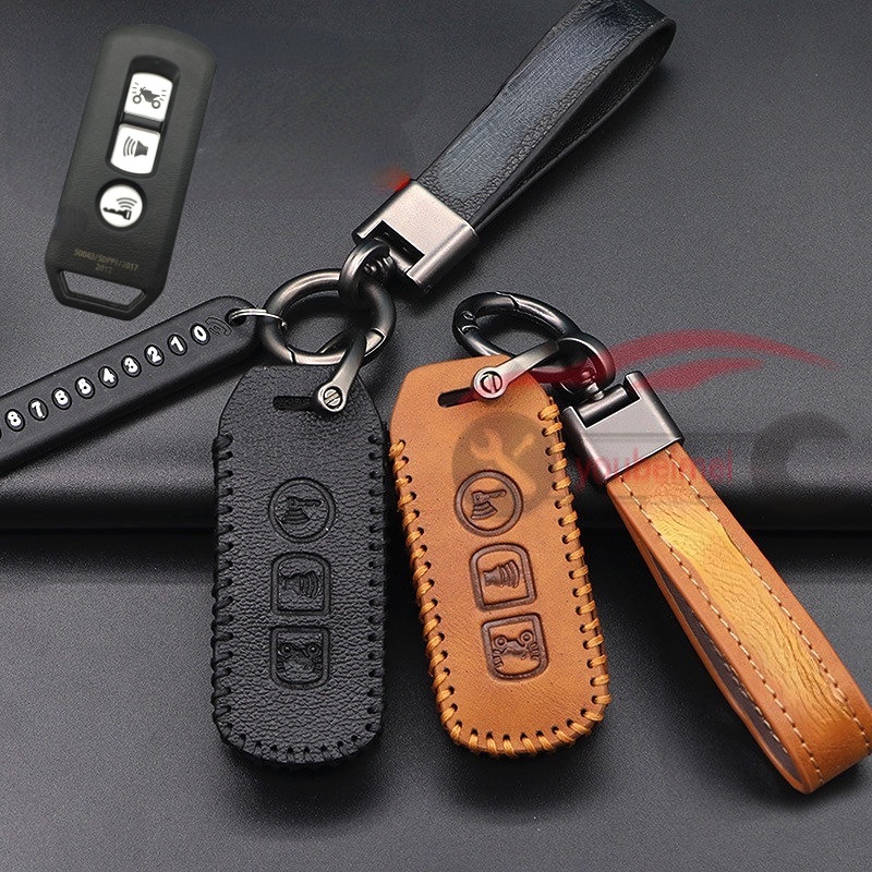 Honda New Leather 3-button car remote keycover keychain fit for Honda ...