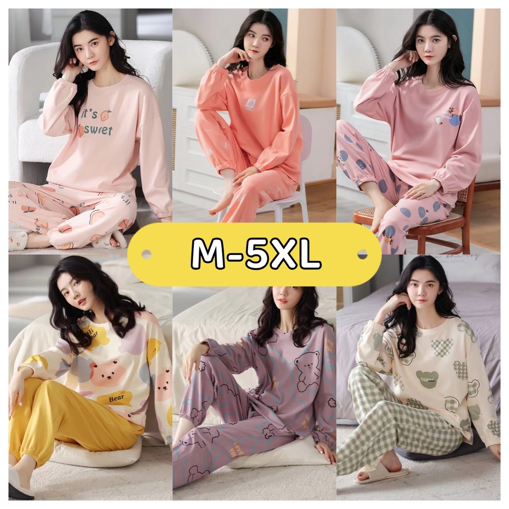 Bundled Pajama Women M-5XL Plus Size Set Long Sleeve Sleepwear for ...
