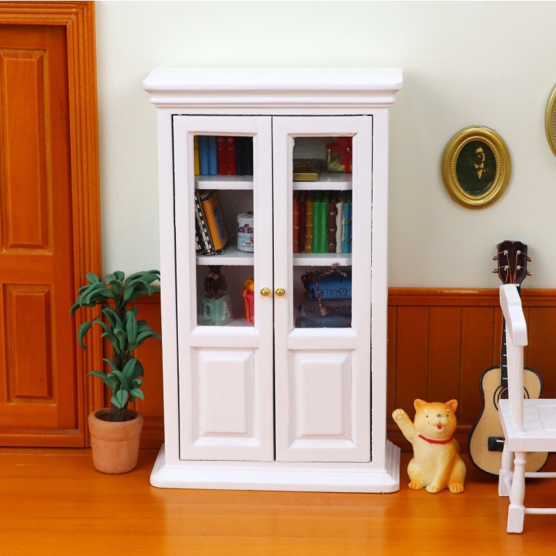 Miniature OB11 Study Scene Bookcase Double Door Cabinet 1: 12 Mini Doll ...