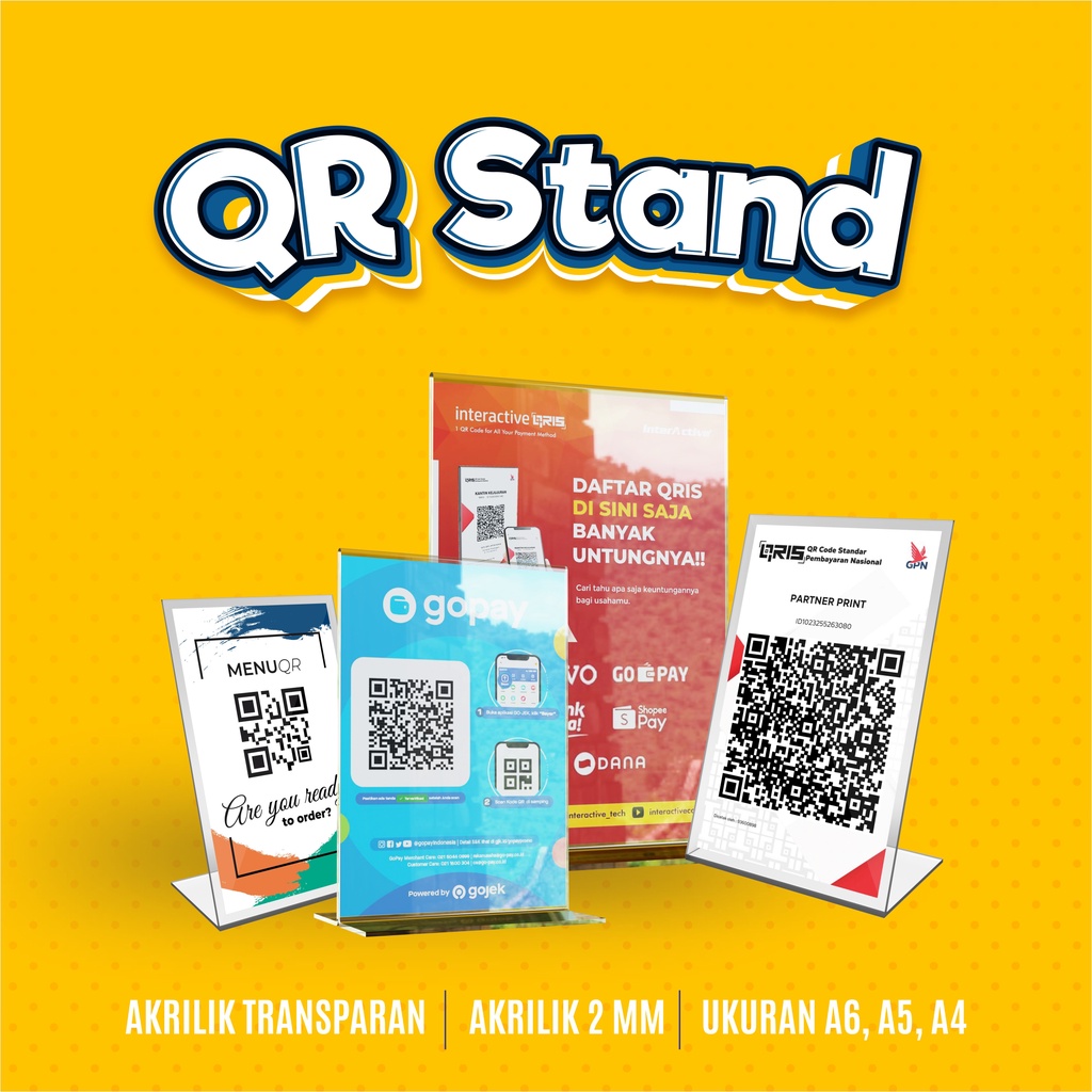 Acrylic QRIS QR STAND / STANDING CUSTOM QR CODE TABLE CAFE / RESTO ...