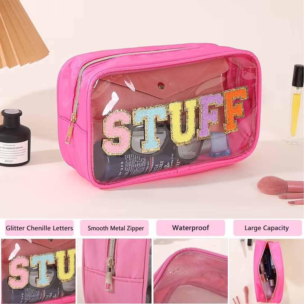 Large Clear Chenille Letters Makeup Bag For Travel, Preppy Patch Stuff ...
